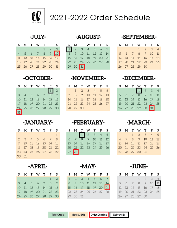 2021-2022 Order Schedule – Logo Bling Designs